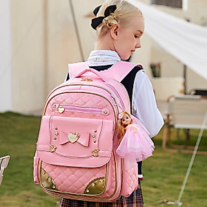 AO ALI VICTORY Backpack for Girls, Waterproof Kids Backpacks School Bag Toddler Bookbags Cute Travel Daypack (Large, A-Pink)