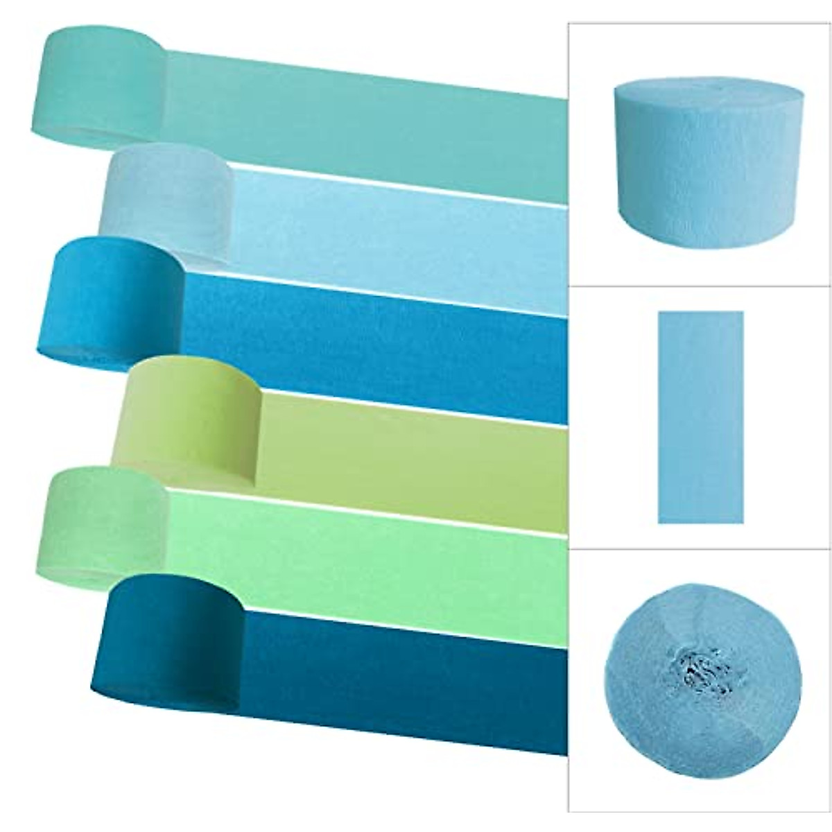 InnoFun Birthday Party Crepe Paper Streamers Decoration,Colored Streamer Backdrop,Blue,Pastel Blue,Green and Lime,6 Rolls 492ft(1.8 Inch x 82 Ft/Roll)