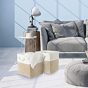 6 Pieces Cube Storage Bins Small Foldable Storage Cube Baskets with Sturdy Carry Handles Multipurpose Storage Cube Baskets Organizer Bin for Home, Office, Nursery (White, Light Brown,11 x 11 Inch)