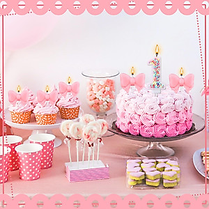 Conelist 6 Pcs 1 Birthday Candle Macaron Glitter 3D Number 1 Candles for First Birthday 2.95 Inch 1st Birthday Cake Topper with Pink Bow Shaped Candle for Party Wedding Anniversary Decoration