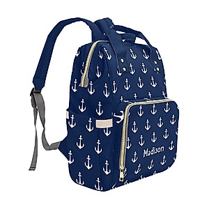 Yeshop Nautical Anchor Navy Blue Personalized Diaper Bag Backpack Tote with Name,Custom Travel Nappy Mommy Bag Backpack for Baby Girl Boy Gift, 10.83 inches * 6.69 inches* 15 inches