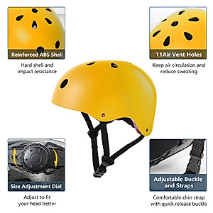 Tourdarson Skateboard Helmet Impact Resistance Ventilation for Youth & Adults (Yellow,Large)