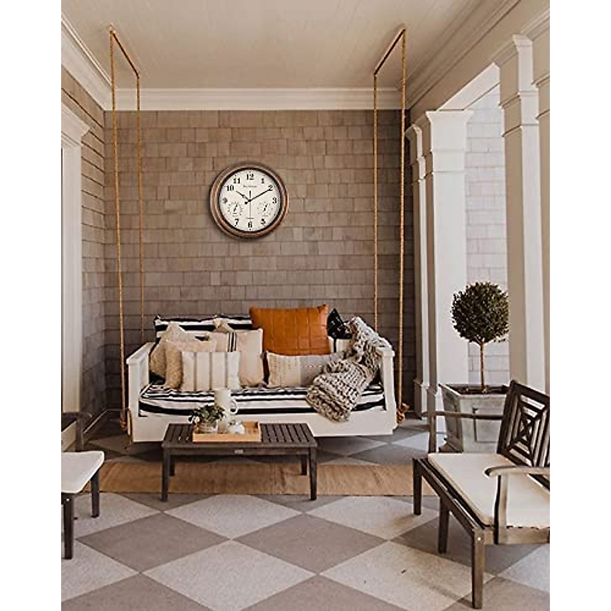 SkyNature Outdoor Clocks Waterproof, Large Outdoor Clock and Thermometer, Silent Wall Clocks Battery Operated, 18 Inch Decorative Rustic Farmhouse Wall Clock for Patio - Bronze