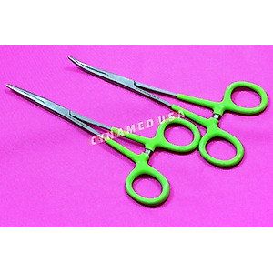 German Stainless New Vinyl 6.25" Straight + Curved Hemostat Forceps Locking Clamps Stainless Steel (CYNAMED Brand)