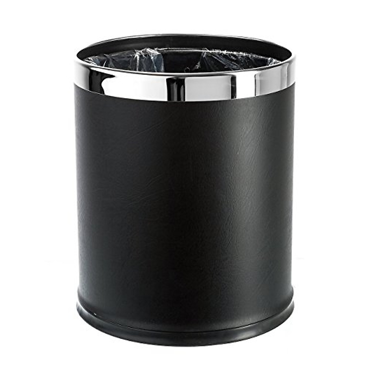 Brelso 'Invisi-Overlap' Open top Leatherette Trash Can, Small Office Wastebasket, Modern Home Décor, Round Shape (Black)