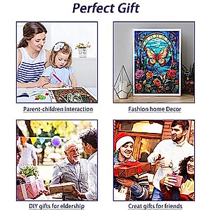 AIBOERL Diamond Painting Kits for Adults, Butterfly Rose 5D Diamond Art Kits, Full Drill DIY Crafts for Adults Home Wall Decor Gift Diamond Dots [11.8x15.7inch]