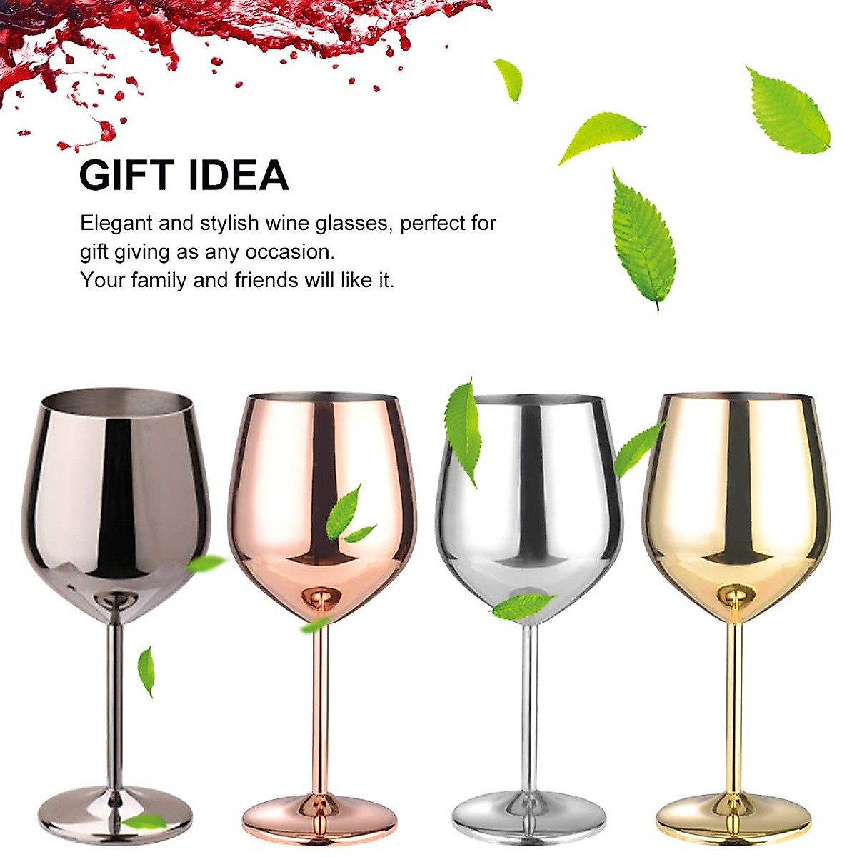 500ml Stainless Steel Wine Glass,Wine Tumbler,Stainless Steel Stem Wine Glass,Unbreakable Wine Glass Goblet,Metal Wine Glass,for Outdoor Events,Picnics,Camping(Gold Plated)
