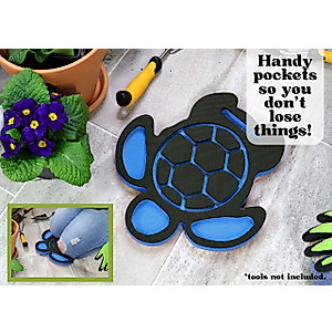 Polar Whale Portable Gardening Kneeling Pad Sea Turtle Shaped Blue and Black Knee Cushion with Tool Pocket for Home Work Automotive Workshop Durable Thick Comfortable High Density Waterproof Foam