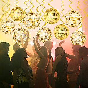 20Pcs Gold Disco Ball Hanging Swirls 70s Disco Birthday Party Decoration Gold Disco Ball Themed Swirl Ceiling Hanging Streamers for 70s 80s Party Decoration Disco Fever Party Supplies(Paper)