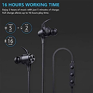 Wireless Headphones, Bluetooth Headphones IPX7 Waterproof 16 Hours Playtime Bluetooth V5.0, with Magnetic Connection, Sports Earbuds for Running Built-in Mic (Black)