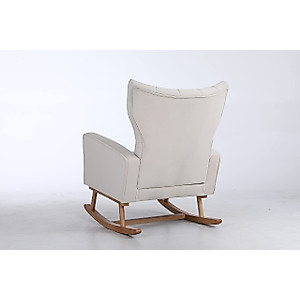 HHOK Rocking, Mid Century Modern Velvet Tufted Upholstered Rocker Armchair Padded Seat with Solid Wood Base, Accent Chair with High Backrest and Armrests for Living Room Bedroom Balcony, Beige