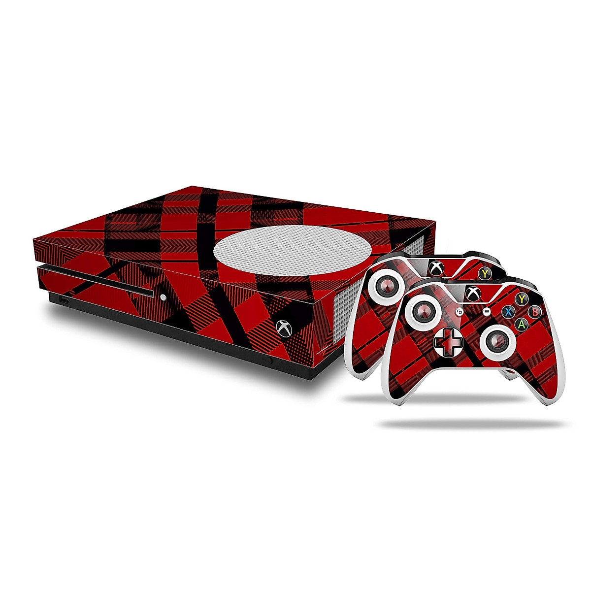 WraptorSkinz Decal Vinyl Skin Wrap Compatible with Xbox One S Console and Controllers - Red Plaid