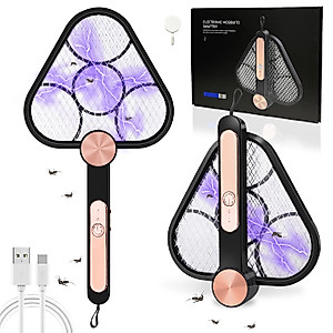 Electric Fly Swatter Racket, 4 in 1 Multifunctional Foldable Wall Mounted Electric Fly Swatter, USB Rechargeable Mosquito Zapper with 3-Layer Safety Mesh, Bug Zapper (1PC)