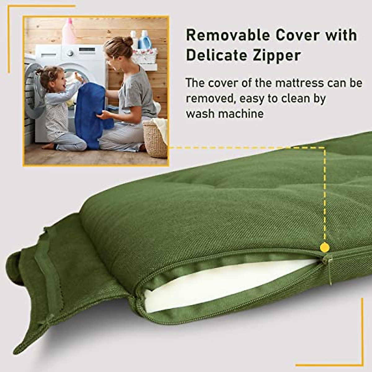 MAXYOYO Roll Up Mattress Sleeping Mat, Floor Futon for Outdoor Indoor, Upgraded Portable and Foldable Mattress, Green Twin, 75x36 Inch