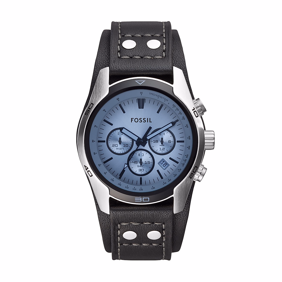 Fossil Men's Coachman Quartz Stainless Steel and Leather Chronograph Watch, Color: Silver, Black (Model: CH2564)