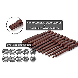 2.5" SAE HEX Bit Set | SAE Taiwan S2 Steel HEX Bit Set | SAE Hex Head Bit Set | Hex Head Allen Wrench Drill Bit Set | 10-Piece | for 1/4" Impact Driver or Drill by Milliontronic