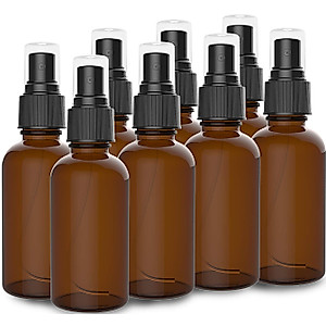 Nylea 8 Pack Amber Spray Bottles 2oz - [THE PERFECT SPRAY] - Empty Glass Bottles For Cleaning Solutions - Best Refillable MIST SPRAY Pack Perfume Atomizer [2oz]
