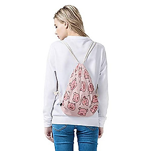 doginthehole Cute Women Girls Pink Drawstring Backpack Gym Sack Sport Beach Travel Daypacks Pig Gifts for Kids