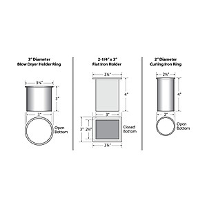 Premium Salon Appliance Stainless Steel Holder Package - 3" Blow Dryer Ring, 2" Curling Iron Ring, and Flat Iron Organizer Set
