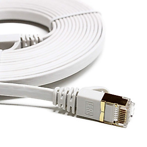 Tera Grand - 12FT - CAT7 10 Gigabit Ethernet Ultra Flat Patch Cable for Modem Router LAN Network, Gold Plated Shielded RJ45 Connectors, Faster Than CAT6a CAT6 CAT5e, White