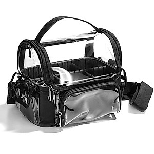 BS-MALL Makeup Bag, Transparent PVC Clear Travel Makeup Brush Holder, Tool Organizer Case with Shoulder Strap (Black)