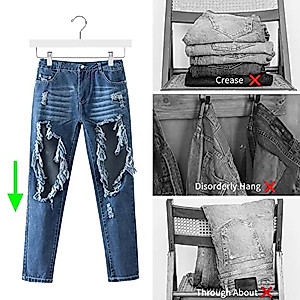 Nature Smile Solid Lotus Wood Deluxe Wooden Pants Hangers Bottom Hanger Jeans Hanger Skirt Hanger with 2-Adjustable Clips Anti-Rust Hook Pack of 10 (White)