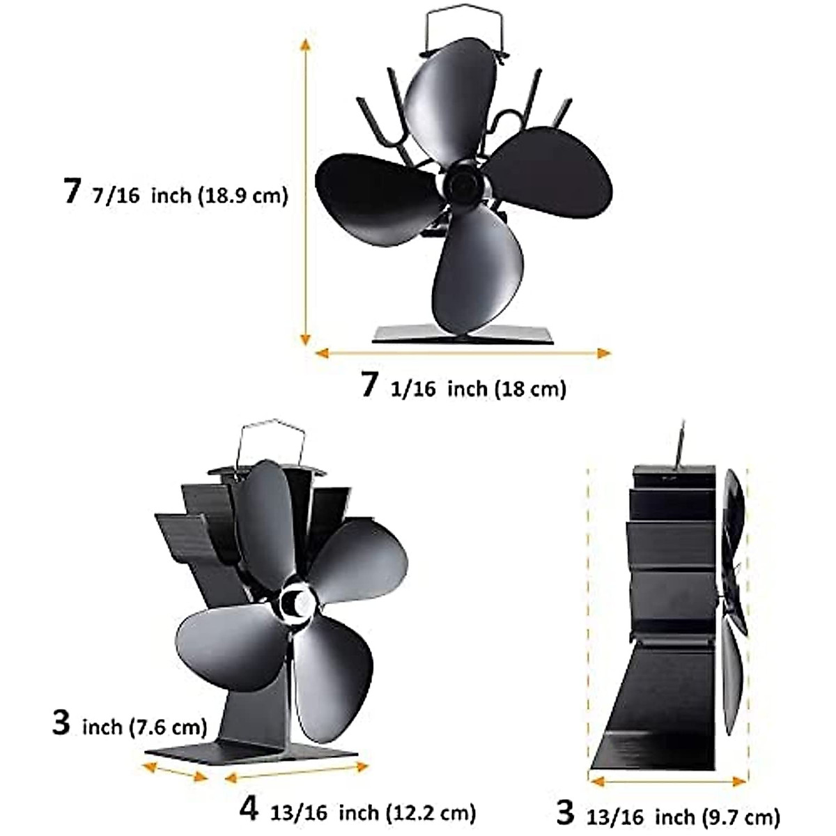 MONKKIGO 4 Blades Heat Powered Stove Fan Wood Burning Stove Fireplace Fan for Heated Air Eco Stove Fan Wood Log Burner Fireplace Silent Operation