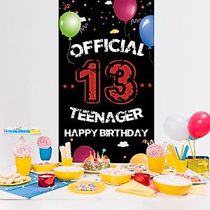HTDZZI Official Teenager 13th Birthday Door Backdrop Banner, Happy 13th Birthday Decorations for Boys Girls, Black White 13 Year Old Birthday Party Yard Sign Photo Props for Outdoor Indoor, Sturdy