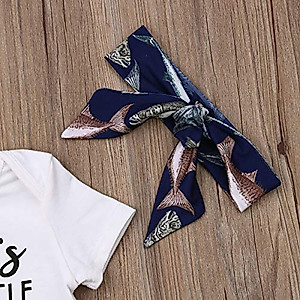 Newborn Infant Baby Girls Boys Clothes Letter Print Romper Bodysuit Cute Fishing Ruffles Shorts Pants Headband Outfits Set (White, 6-12 Months)