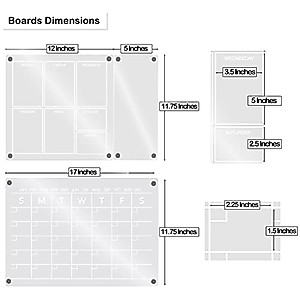 3 Planning Boards Clear White Acrylic Calendar for Fridge 8pc Set. Monthly Planner, Weekly Magnetic Calendar, Blank Dry Erase Board for Refrigerator, Magnet Markers, Eraser