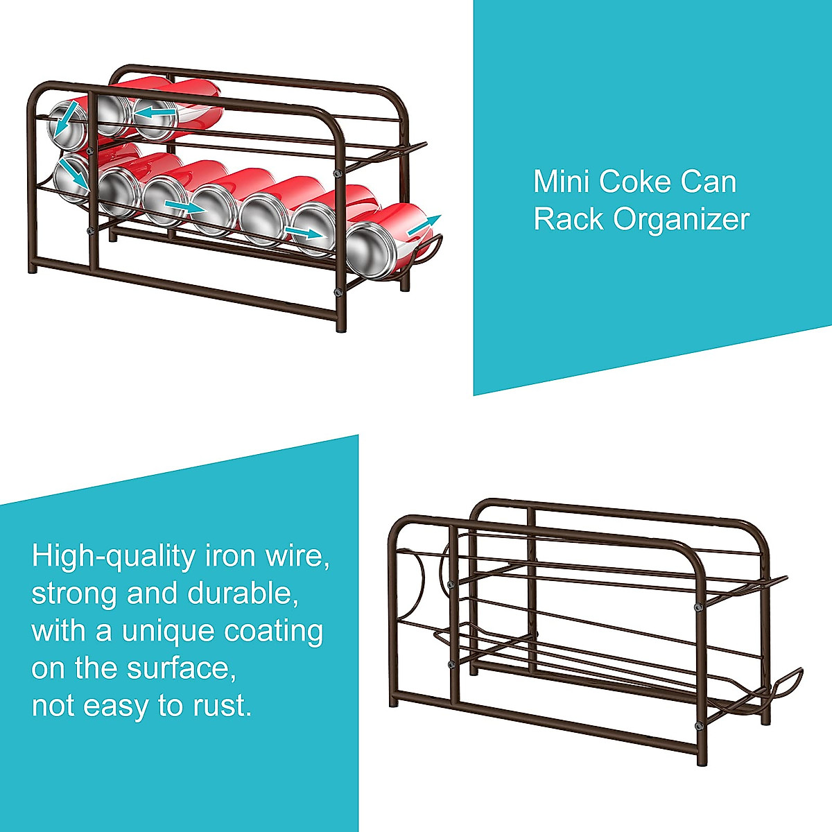 Fogein Mini Soda Can Organizer for Pantry/Refrigerator Pack of 4 Stackable, Soda Can Rack Beverage Dispenser for 221ml/7.5oz Soda Cans(Brown)