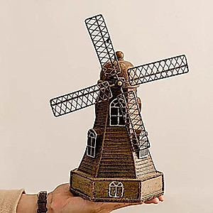 Creative Retro Home Decor Dutch Windmill Statue Handmade Resin Crafts, 10.4 Inch Tall, Gifts for Friends(Windmill-Yellow)