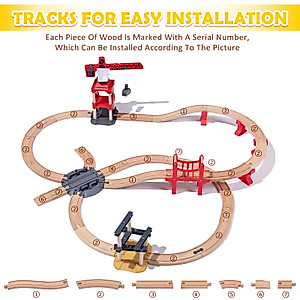 TUKELER Wooden Train Set for Toddler 104pcs, Themed Urban Engineering Train Track Toys for Aged 3+, Double Sided Wooden Train Track, Compatible with Thomas, Brio, Chuggington, Melissa and Doug
