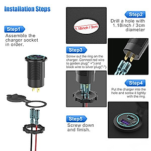 Boostable 12V USB C Outlet 65W PD3.0 Port and 18W Quick Charge 3.0 Car USB Charger Socket for Laptops Tablets Phones, Waterproof 12V/24V Socket with Power Switch for Car Marine Boat Motorcycle RV