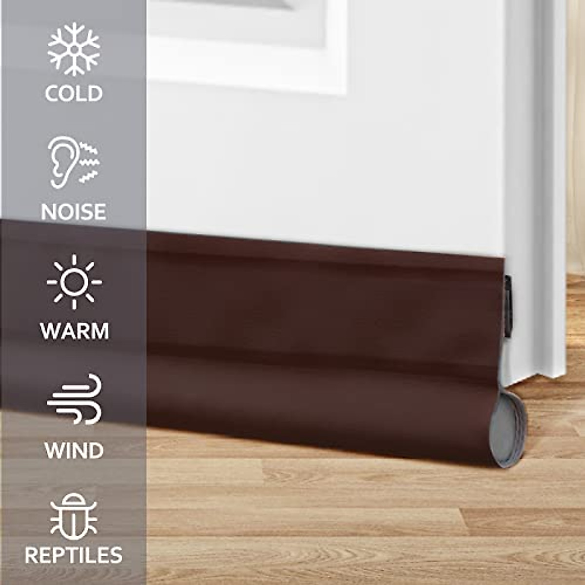 Aosivm Under Door Draft Stopper,Door Draft Blocker,Under The Door Draft Guard,Weather Stripping Noise Cold Air Blocker Window,Washable,Dust Proof,Removable,Adjustable Door Sweeps 38" (1Pc Coffee)