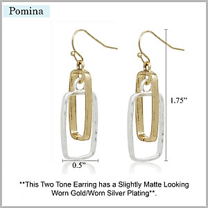 POMINA Lightweight Geometric Gold Silver Two Tone Hammered Dangle Drop Earrings Linked Circle Rectangle Oval Trendy Fashion Dangling Earrings for Women (Square_Two tone)