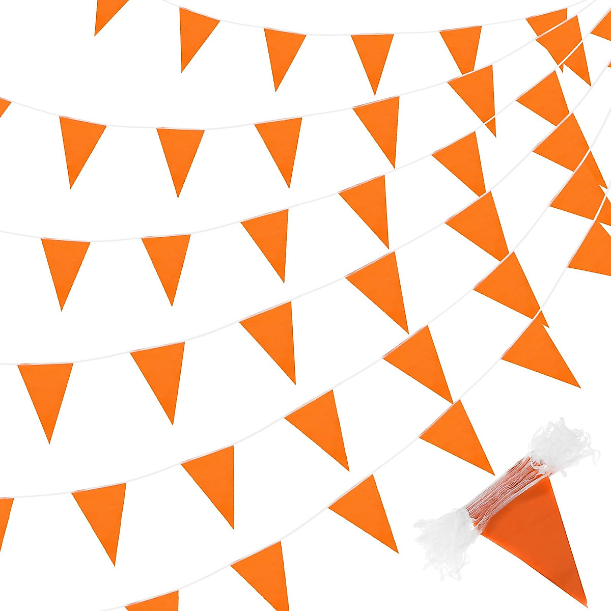 Preboun 400 ft Solid Pennant Banners Flags 240 Pcs String Hanging DIY Triangle Bunting Bulk Garland for Grand Opening Carnival Birthday Party Decoration Festival Celebration Outdoor (Orange)