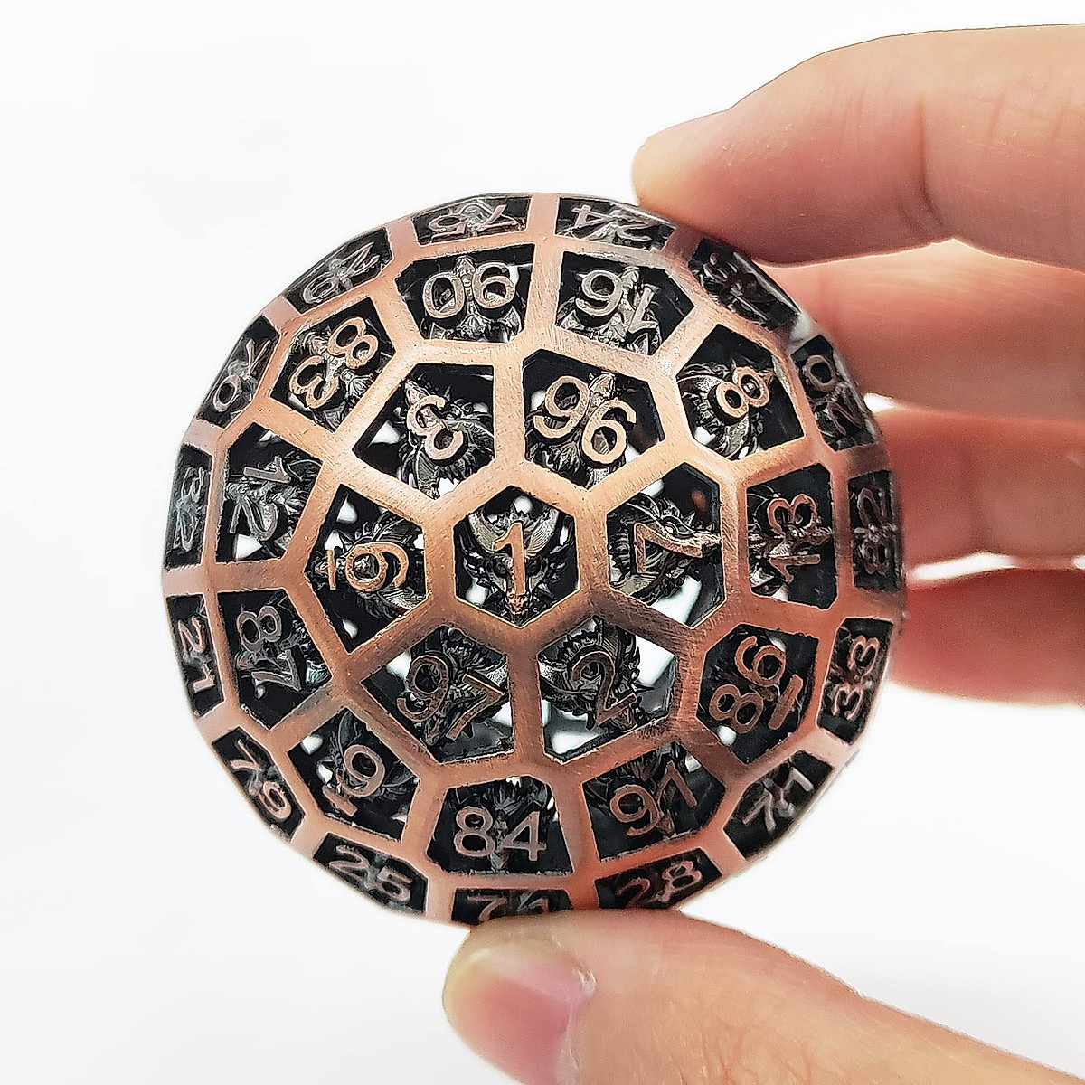 100 Sided Dice Metal Hollow D100 DND Dungeons and Dragons Gifts D&D RPG Polyhedral Games Dice Accessories Large Giant Pathfinder Roleplaying MTG Dice Bring a Black Leather Bag, red Copper