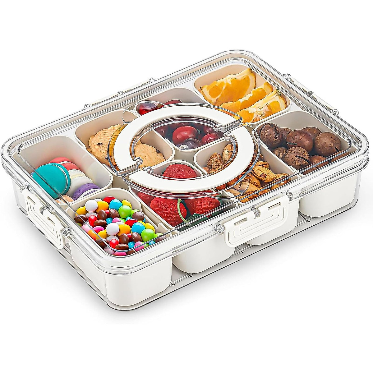 Fumitt Snack Box Container, Divided Serving Tray with Lid and Handle, Portable Snack Organizer for Adults Veggie Tray Charcuterie Boxes Fruit Tray Candy (2.4L 8 Compartments)