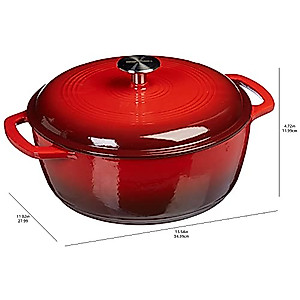 Amazon Basics Enameled Cast Iron Covered Dutch Oven, 6-Quart, Red