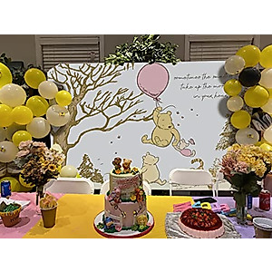DMJ Classic Cartoon Bear Backdrop for Girls Birthday Party Pink Balloon Pooh Photograph Background Baby Shower Cake Table Decoration Background 7x5ft