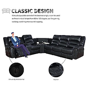 Nathaniel Home Leather Reclining Sectional, Black