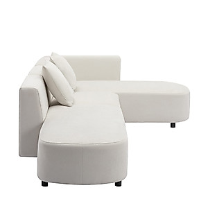 Gooamz 110 Inch Luxury Living Room Sofa, Modern Chenille Upholstery Curved Couch with Chaise, Modular Sectional Sofas with 2 Pillows, Comfortable L Shaped Couches for Living Room, Beige