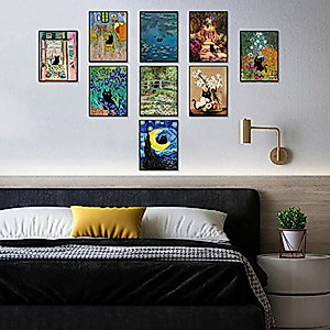 9 Pieces of Matisse's interesting Black Cat Posters Wall Art Print Monet Eclectic Aesthetics Retro Wall Decoration Cat Lover Canvas Flower Printing Colorful Farmhouse Gallery Bedroom Bathroom