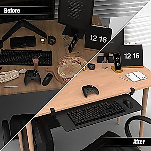 Keyboard Tray Under Desk, Pull Out Desk Extender with Extra Sturdy C Clamp Mount System, 25 (30 Including Clamps) x 9.8 inch Slide-Out Platform Computer Drawer for Home or Office, Black