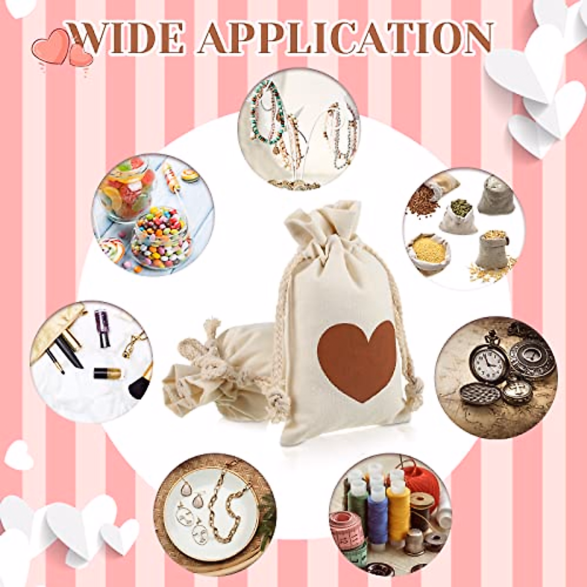 30 Pcs Small Gift Bags Heart Burlap Bags Drawstring Gift Pouch Wedding Favor Bags Candy Jewelry Gift Wrap Bags for Birthday, Wedding, Baby Shower Valentine's Day Party Supplies 4.3 x 7.1 In