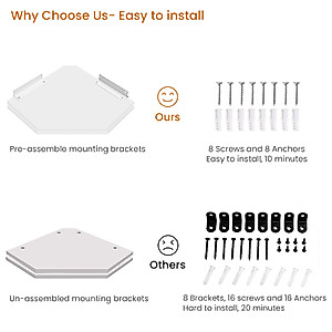 Homode Corner Shelf Wall Mount, Set of 2 Corner Floating Shelves with Cord Hole for Speaker, Cable Box, 2 Tier Wood Hanging Storage Shelf for Bathroom Living Room Bedroom, White