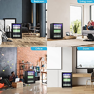 R.W.FLAME Beverage Refrigerator Cooler, 80 Cans Mini fridge with Double Glass Door and LED Lights, Small Refrigerator for Office, Home or Bedroom, Wine Cooler Digital Temperature Control, 2.4Cu.Ft