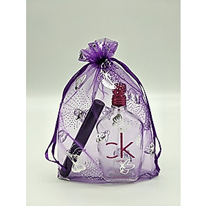 Ankirol 100pcs Sheer Organza Favor Bags Purple Butterfly Print for Wedding Bags Samples Display Drawstring Pouches (5x7)