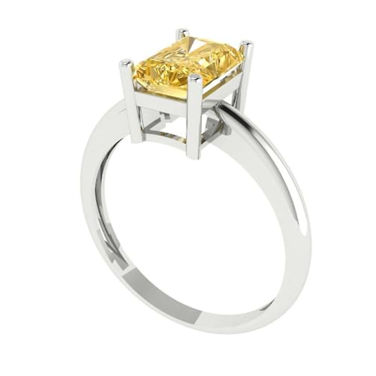 Clara Pucci 1.75ct Radiant Cut Solitaire Stunning Yellow Moissanite Bridal Designer Anniversary Engagement Ring 14k White Gold SZ 4.5